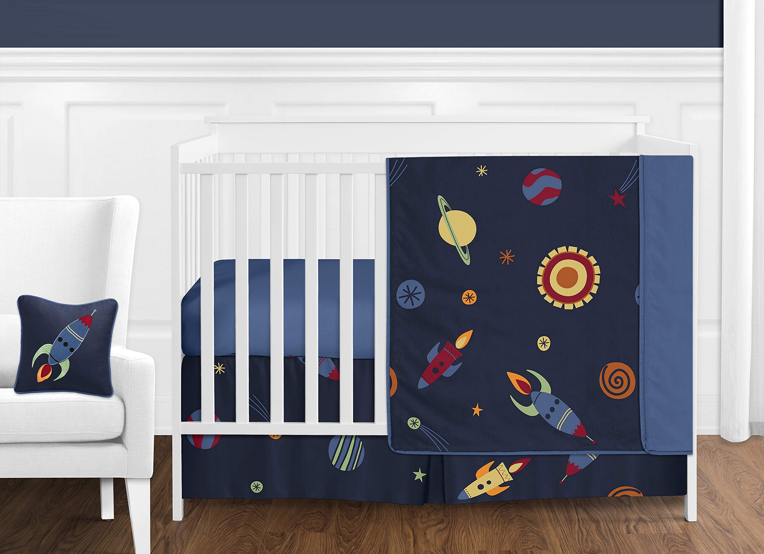 Sweet Jojo Designs Space Galaxy Rocket Ship, Planet, Galactic 11 Piece Baby Boy or Girl Bedding Crib Set