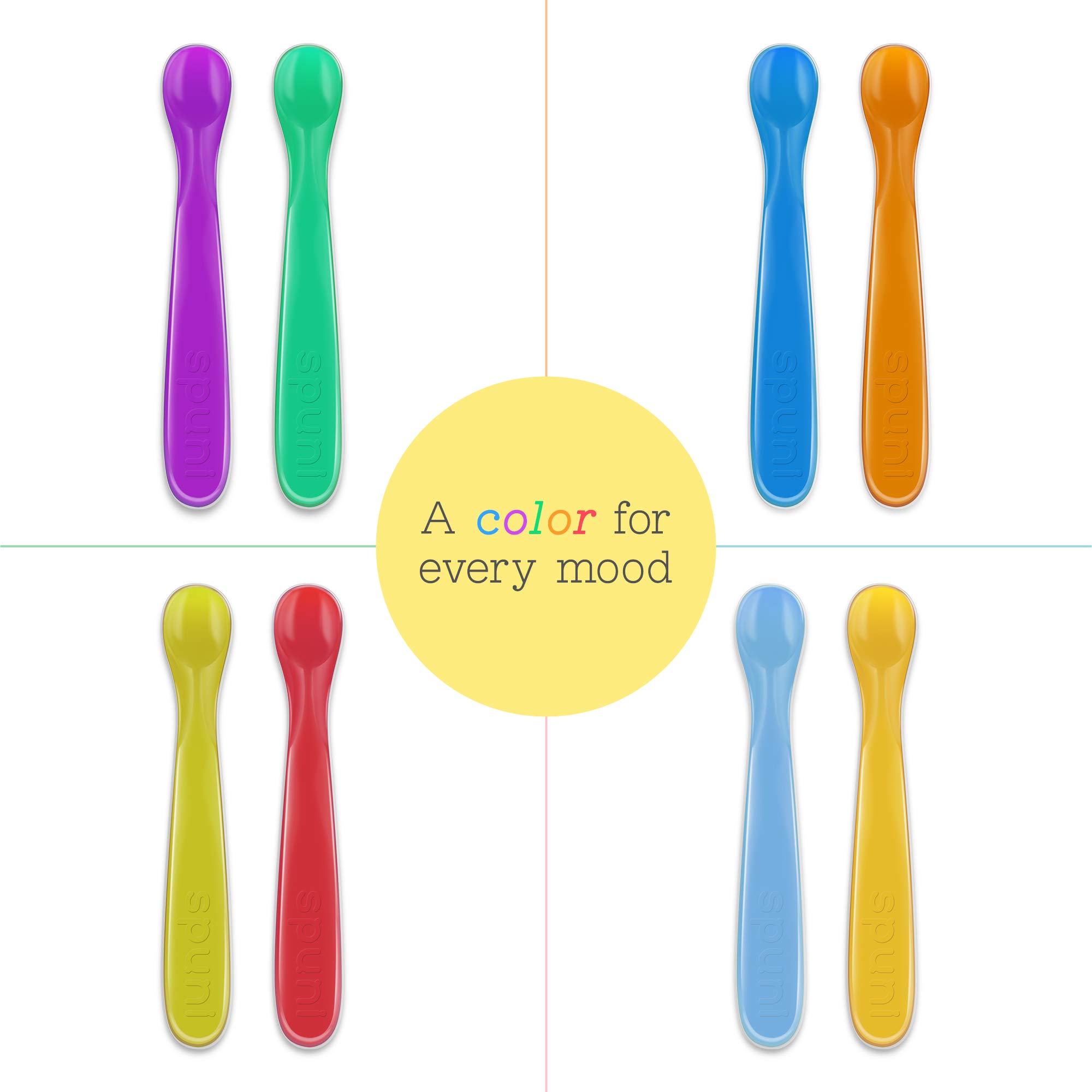 Spuni - First Baby Spoon for 4 Months Onwards, Bubbly Blue and Lucky Lemon Yellow, 2 Pack
