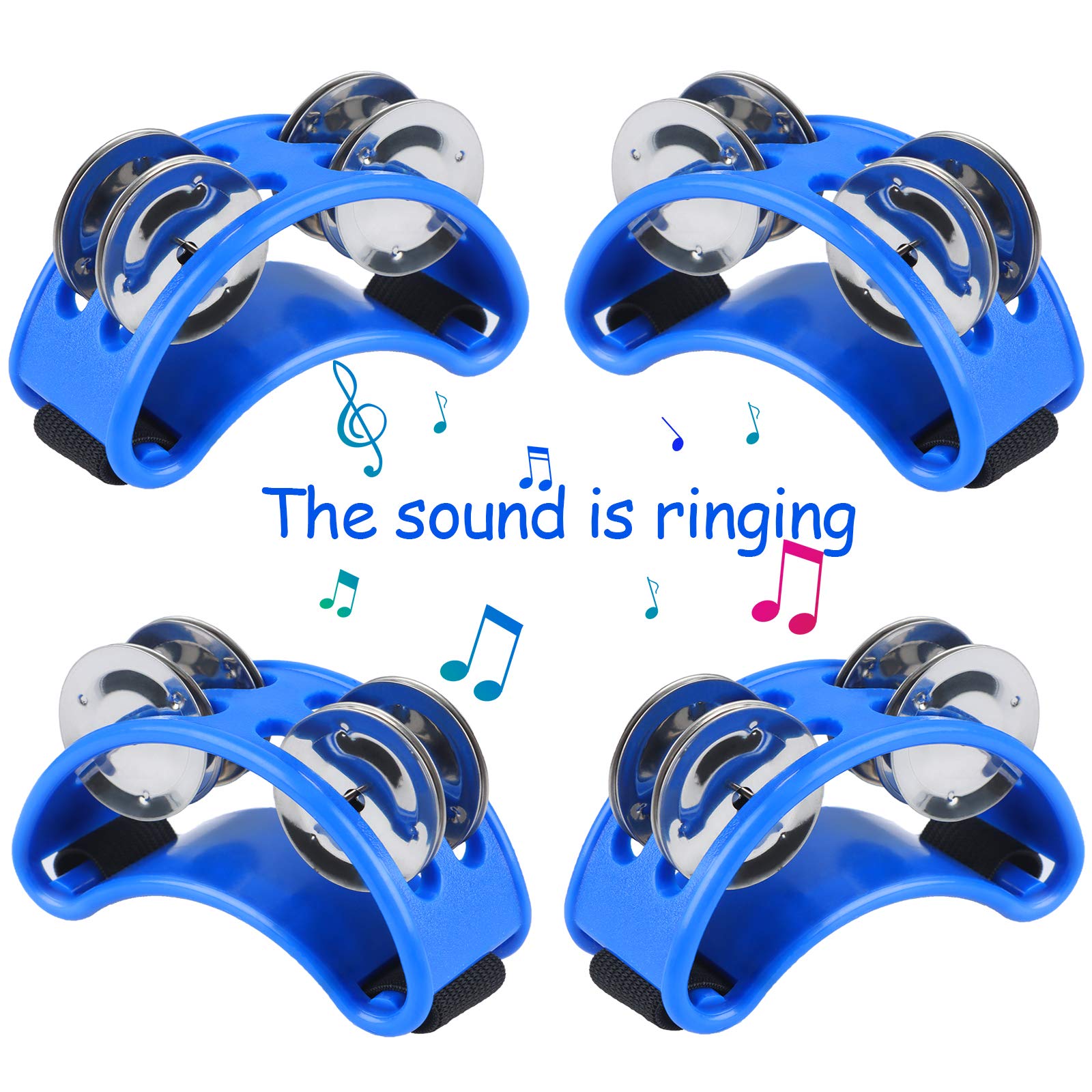 Xgood 4 Pieces Foot Tambourines Percussion Musical Instrument with Stainless Steel Jingles Percussion Musical Instrument Accessories (Blue)