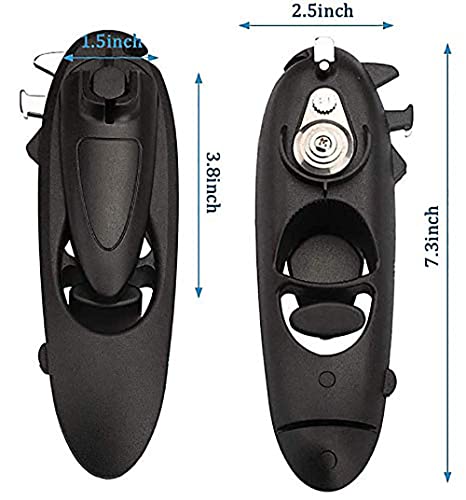 Can Opener Manual 8 in 1 Multifunctional Stainless Steel Bottle Opener with Smooth Edges Hand Held Kitchen Tool with Rotary Handle Gifts for Seniors Safe and Easy to Use （Black）