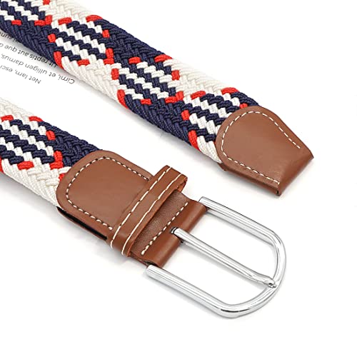 BAOKELAN Canvas Elastic Belts for Men Woven Stretch Braided Waist Belt for Women Jeans Dress Blue White Red