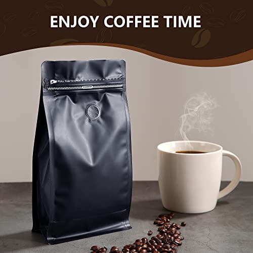 Coffee Bags with Valve - 50 Count Resealable Flat Bottom Pouch - 8 Ounce Vented Coffee Packages Bags with Zipper by Absorated