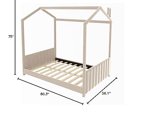 Merax Full Size Velvet House Bed Wood Bed