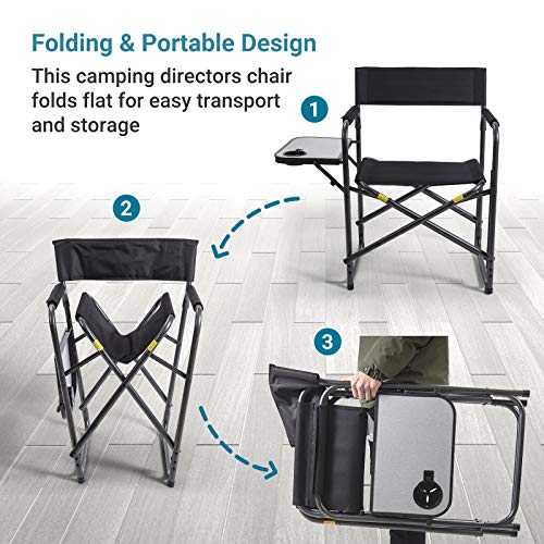 AsterOutdoor Camping Folding Directors Chair with Collapsible Side Table for Outdoors Camp Lawn Fishing, Carry Bag Included, Supports 250lbs