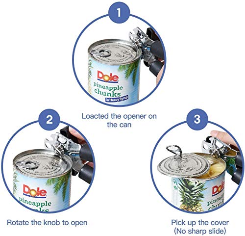 Can Opener, Stainless Steel Manual Can Opener, Food-Safe, Multifunctional Bottle Openers with Non-Slip Handle & Oversized Turn Knob, Smooth Edge, Ultra Sharp Cutting for Seniors with Arthritis