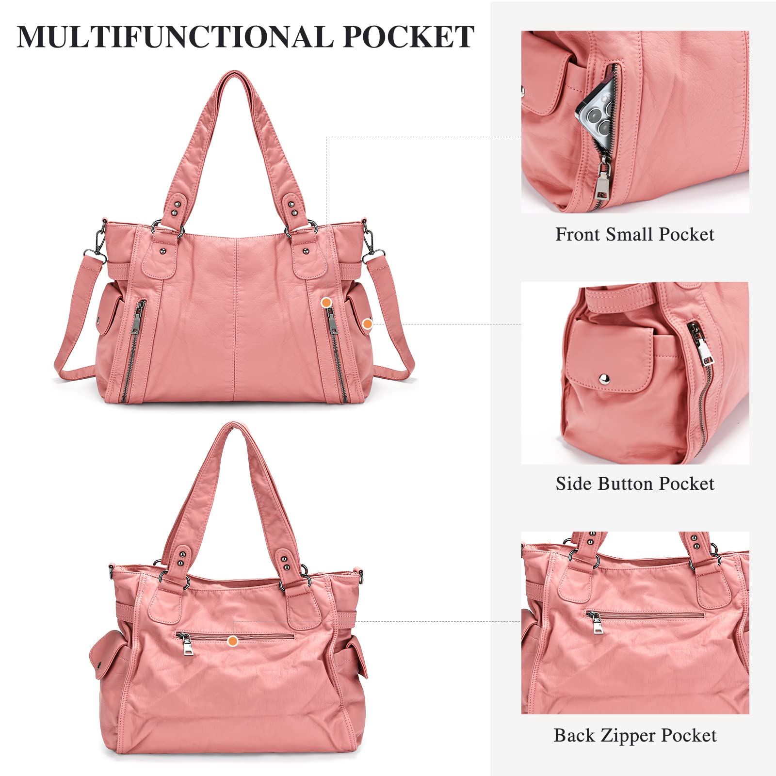 BAIGIO Handbags Hobo Shoulder Bags Soft PU Leather for Women Large (Pink)