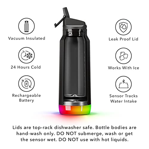 Hidrate Spark PRO Smart Water Bottle β Insulated Stainless Steel β Tracks Water Intake with Bluetooth, LED Glow Reminder When You Need to Drink β Straw Lid, 32oz, Black