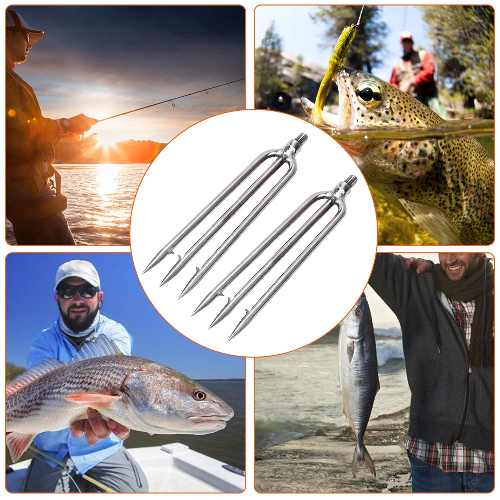 Astibym 3 Prongs Harpoon, Stainless Steel Gig Gaff Tackle Hook Barb Fish Spear for Outdoor Fishing (2 pcs)