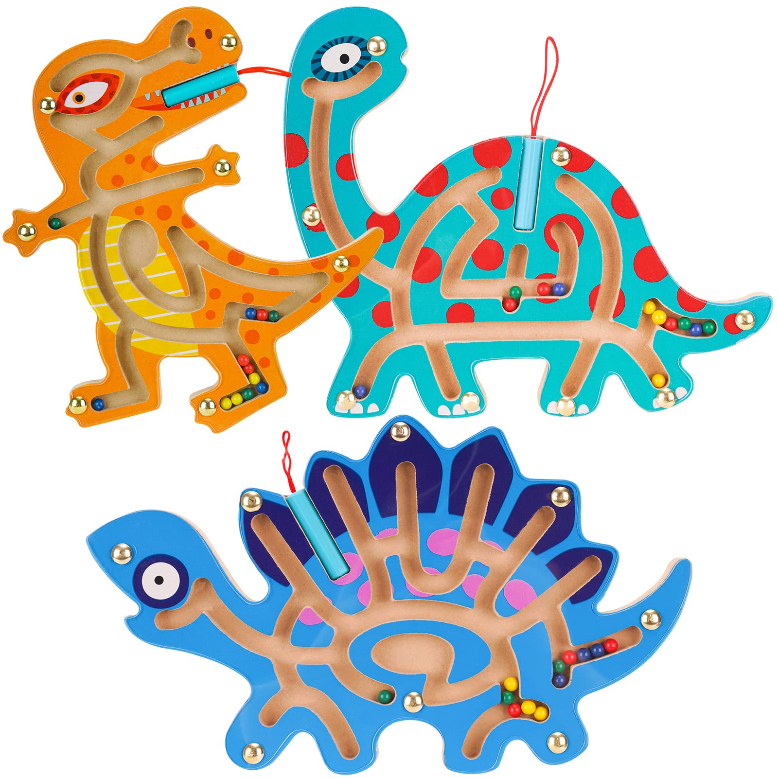 NiToy 3-Pack Wooden Magnetic Maze Toys for Kids 3+, Dinosaur Interactive Puzzle Game Boards Montessori Labyrinth STEM Activity Child Fine Motor Skill Development Preschool Birthday Gifts (3 Dinosaurs)