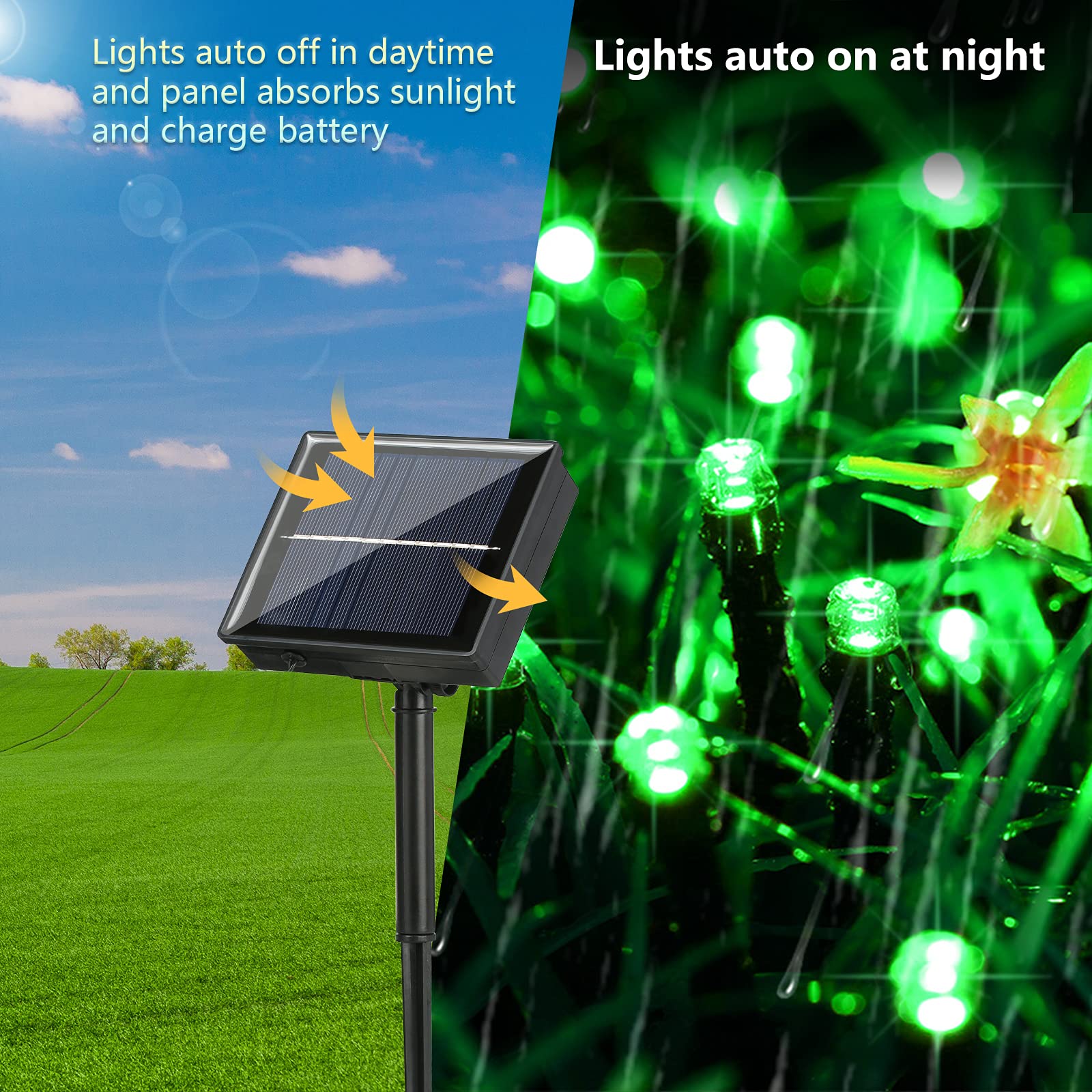 Joomer Green Solar String Lights, 105ft 300 LED 8 Modes Outdoor String Lights Waterproof Fairy Tree Lights for Garden, Patio, Fence, Balcony, Outdoors