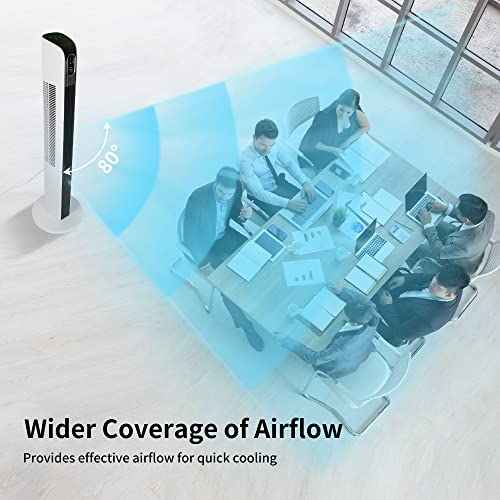 CUUD Oscillating Tower Fan Powerful Cooling Fan with Remote Control Electric Portable Standing Bladeless Floor Fan with 3 Wind Speeds,Timer, LED Display for Bedroom Kitchen Office (42inch, White)