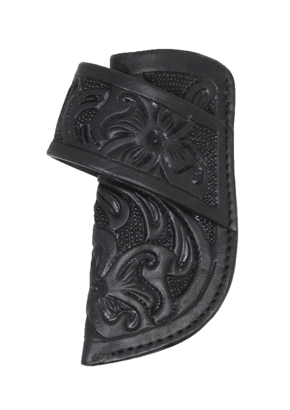 CHALLENGER Western Floral Tooled Black Genuine Leather 4-3/4" Side Access Knife Sheath 29RS08