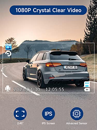Dash Cam, FHD 1080P WiFi Dash Camera for Cars with 32GB SD Card, 2.45 inch IPS Screen, 2 Mounting Ways, Night Vision, WDR, Accident Lock, Loop Recording, Parking Monitor