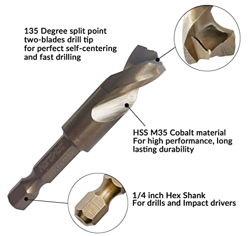NordWolf 13/32" M35 Cobalt Stubby Drill Bit for Stainless Steel & Hard Metals, with 1/4" Hex Shank for Quick Chucks & Impact Drivers