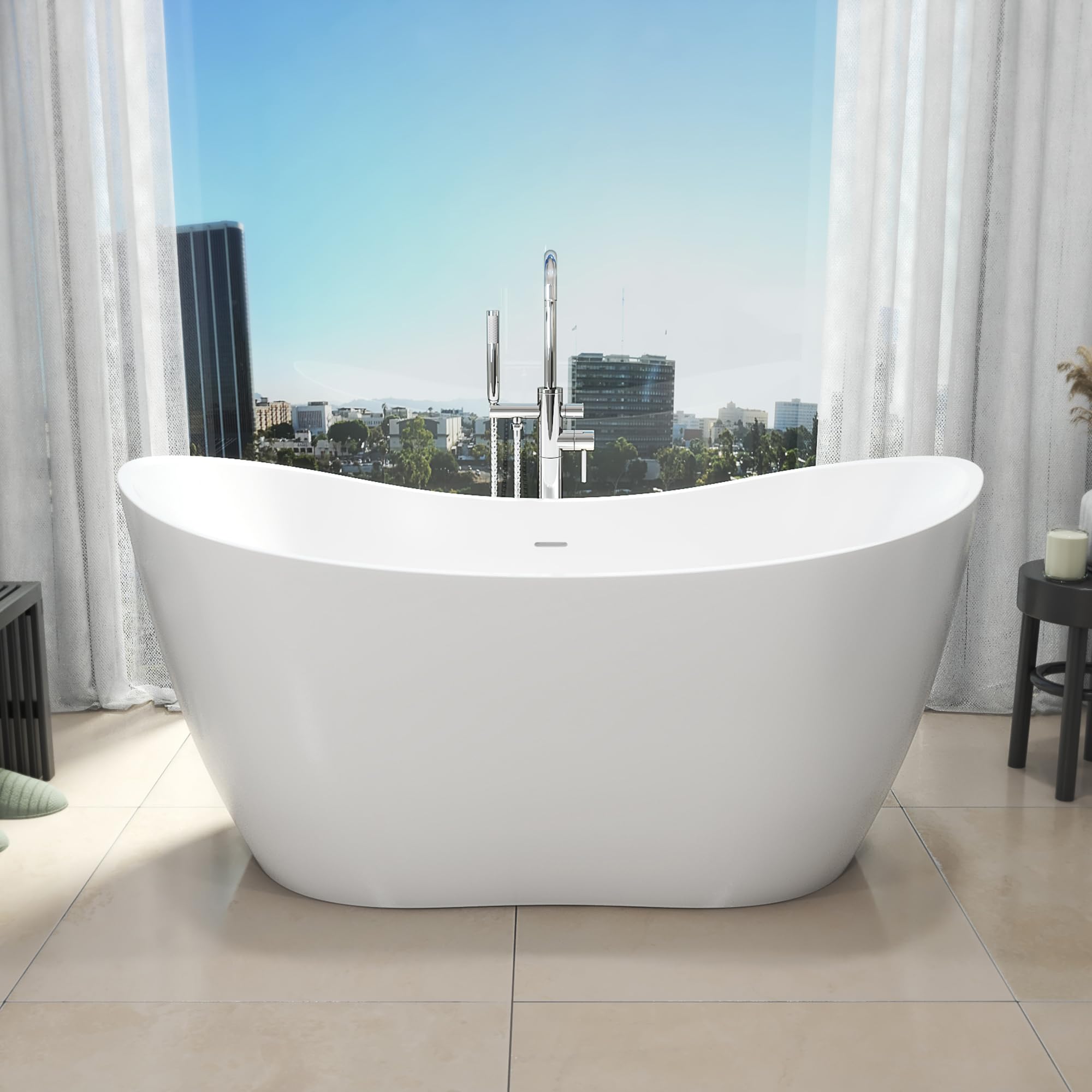 DreamLine Nile 59 in. L x 28 in. H Acrylic Freestanding Bathtub with White Finish