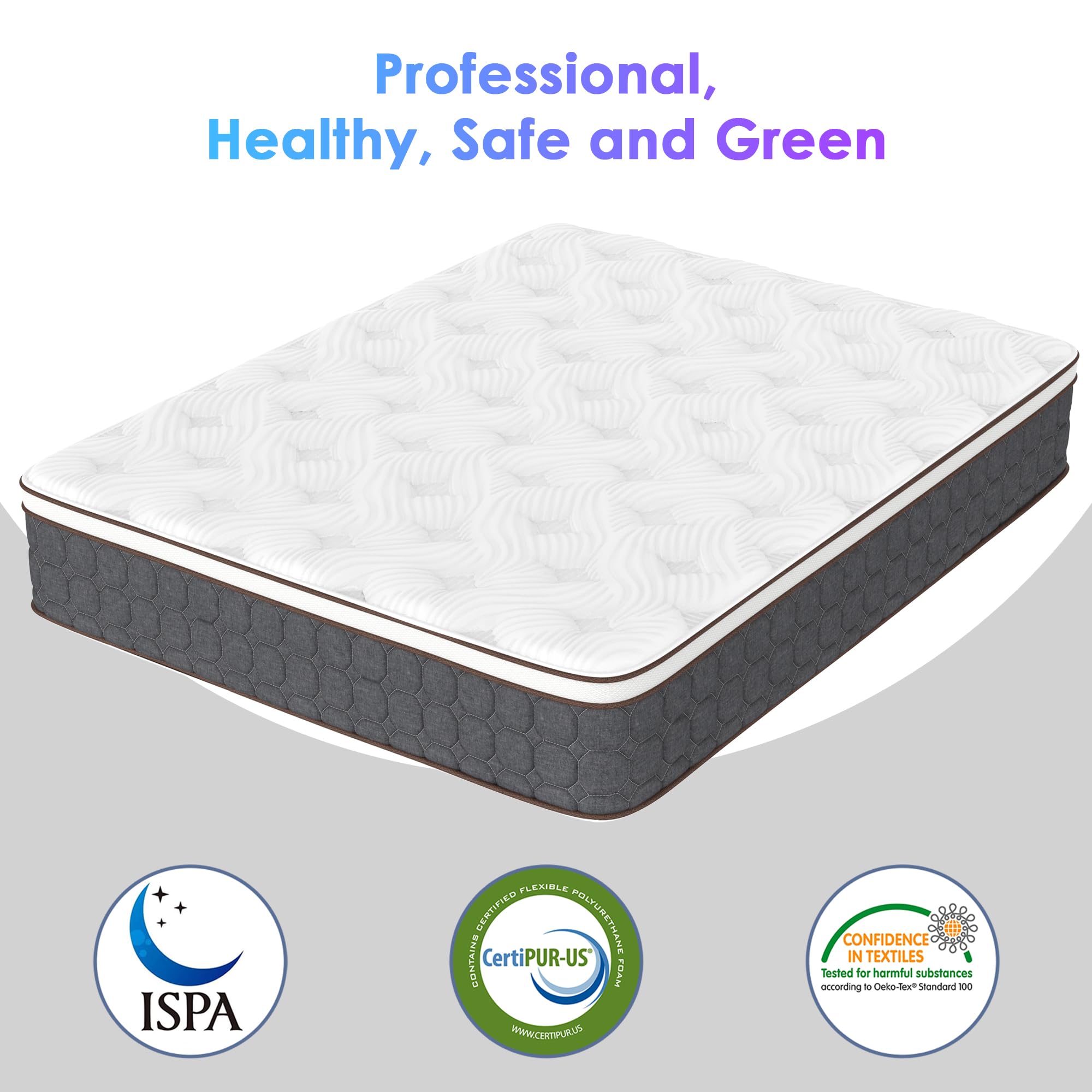 MPZHJENS Queen Mattresses, 12 Inch Hybrid Queen Size Mattress, Queen Bed Mattress with Memory Foam and Pocket Spring, CertiPUR-US