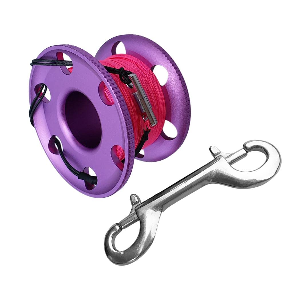Baosity Aluminum Alloy Lightweight Scuba Diving Finger Spool Reel + Replacement 50m/164ft 100ft (30m)/20m/66ft Strong Strength Line, Purple 50m, as described