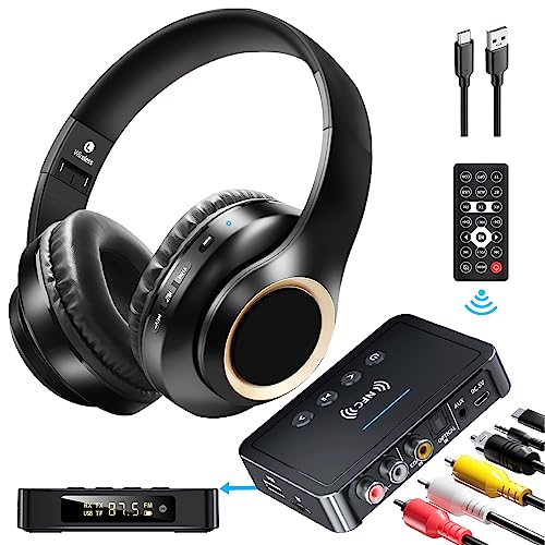 cwuiga Wireless Headphones for TV Watching with Bluetooth 5.3 Transmitter 100 Ft Long Range 35 Hours No Delay Over-Ear Television Headphones Wireless for Seniors Digital 3.5mm AUX RCA Optical Coaxial