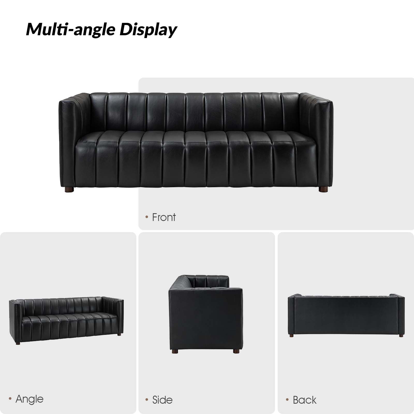 HULALA HOME 83" Genuine Leather Sofa, Sofa Leather for Living Room, 3 Seater Sofa Couch Top Layer Leather Large Sofa Furniture with Channel Tufted Seat Back & Square Arms (Camel)