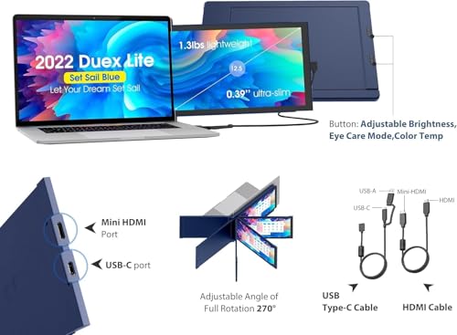 Duex Max DS Mobile Pixels (2024 Version) 14.1" Portable Monitor, FHD 1080p Laptop Screen Extender HDMI Laptop Monitor USB C Plug and Play,Windows/Mac/Linux/Switch/Android Compatible