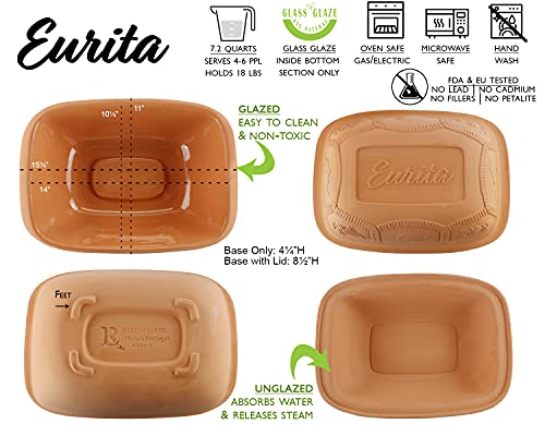 Eurita Clay Roaster, 7.2 Quart, Non-Stick Earthenware, Toxin-Free, Healthy Clay Pot Cooking, Versatile Cooking Dutch Oven, Digital Recipe and Instructions Included