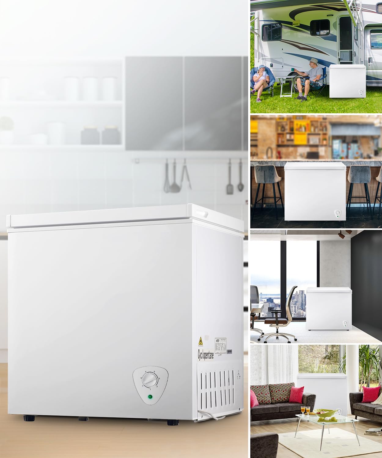 Chest Freezer 9.0 cu.ft Compact Freezer Top Door, White Deep Freezer Low Noise Manual defrost 7-grade Temperature Control with Removable Basket, Applicable to Kitchen Office Dorm