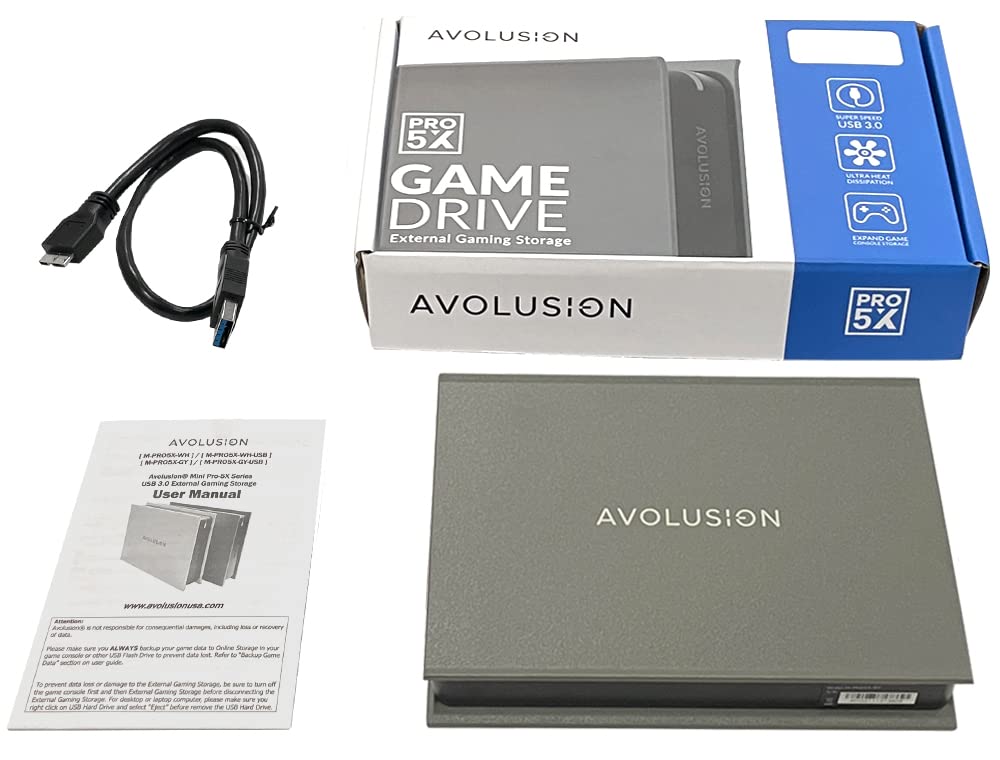 Avolusion Mini Pro-5X 2TB USB 3.0 Portable External Gaming Hard Drive - Grey (for PS4, Pre-Formatted) - 2 Year Warranty
