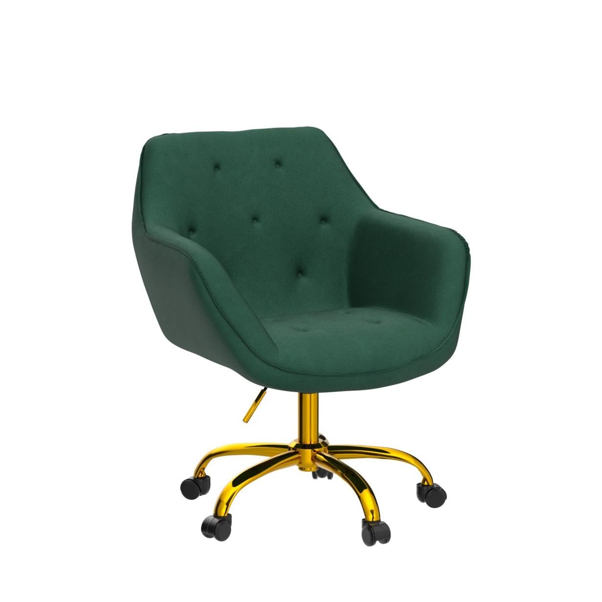 HULALA HOME Velvet Office Chair with Gold Base, Modern Cute Mid-Back Desk Chair, Adjustable Swivel Computer Task Chair for Living Room, Bedroom, Study, Vanity, Green
