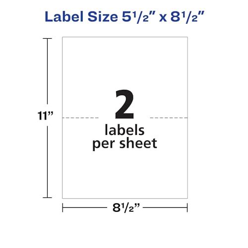 Avery Half Sheet Printable Shipping Labels, 5.5" x 8.5", White, 500 Blank Mailing Labels (5912)