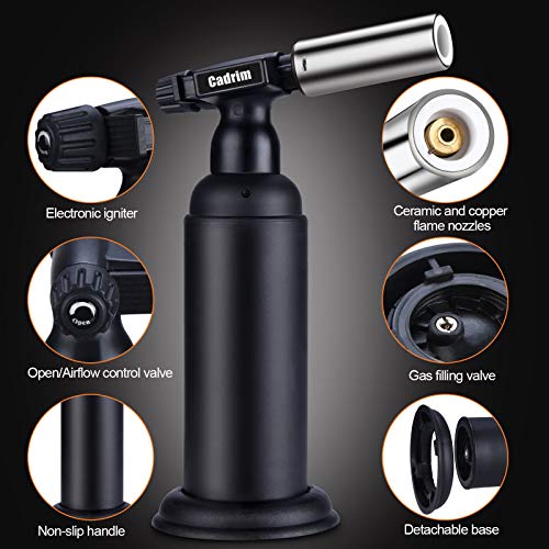 Big Butane Torch, Powerful and Strong Kitchen Torch Lighter with Safety Lock and Adjustable Flame, Refillable Blow Torch for Creme Brulee, Baking, Desserts and Searing