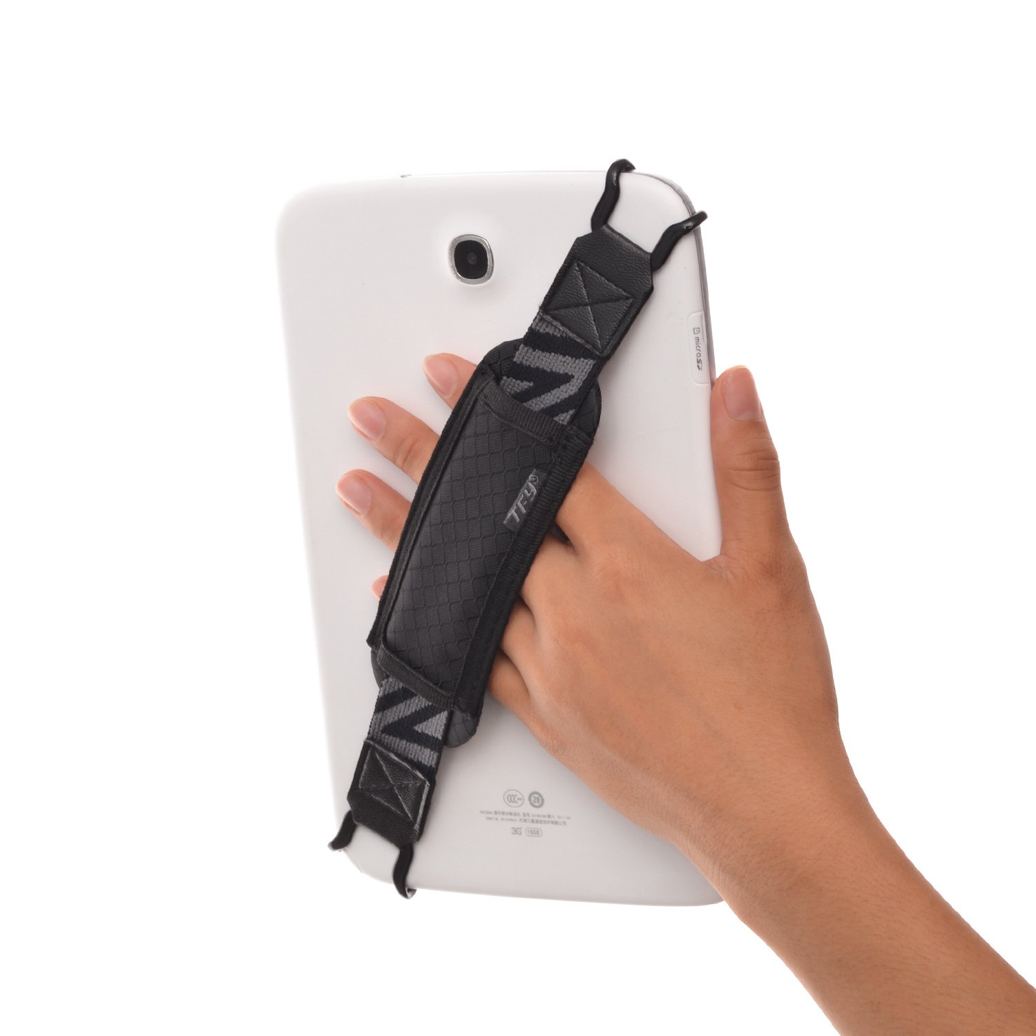 TFY Tablet Security Hand Strap Holder, Compatible with iPad (iPad Mini & Mini 5 & Mini 6 / iPad Air 4 / iPad Air 5 / iPad Pro 9.7Inch) - Samsung Tablets - Nexus 7 / Nexus 10 and More (Black)