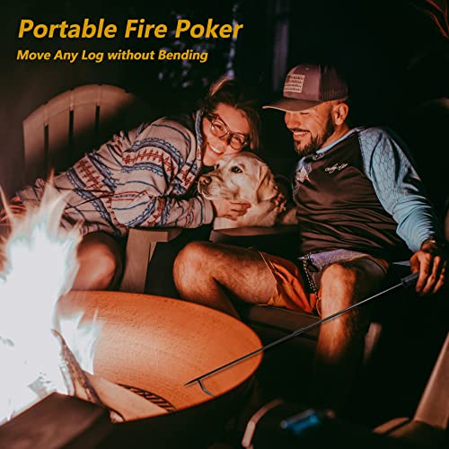 Fire Poker for Fire Pit, 28 inch Fireplace Poker, Removable and Portable Fire Pit Accessories, Heavy Duty Solid Steel Fireplace Camping Fire Tool, Rust-Resistant Black Finish