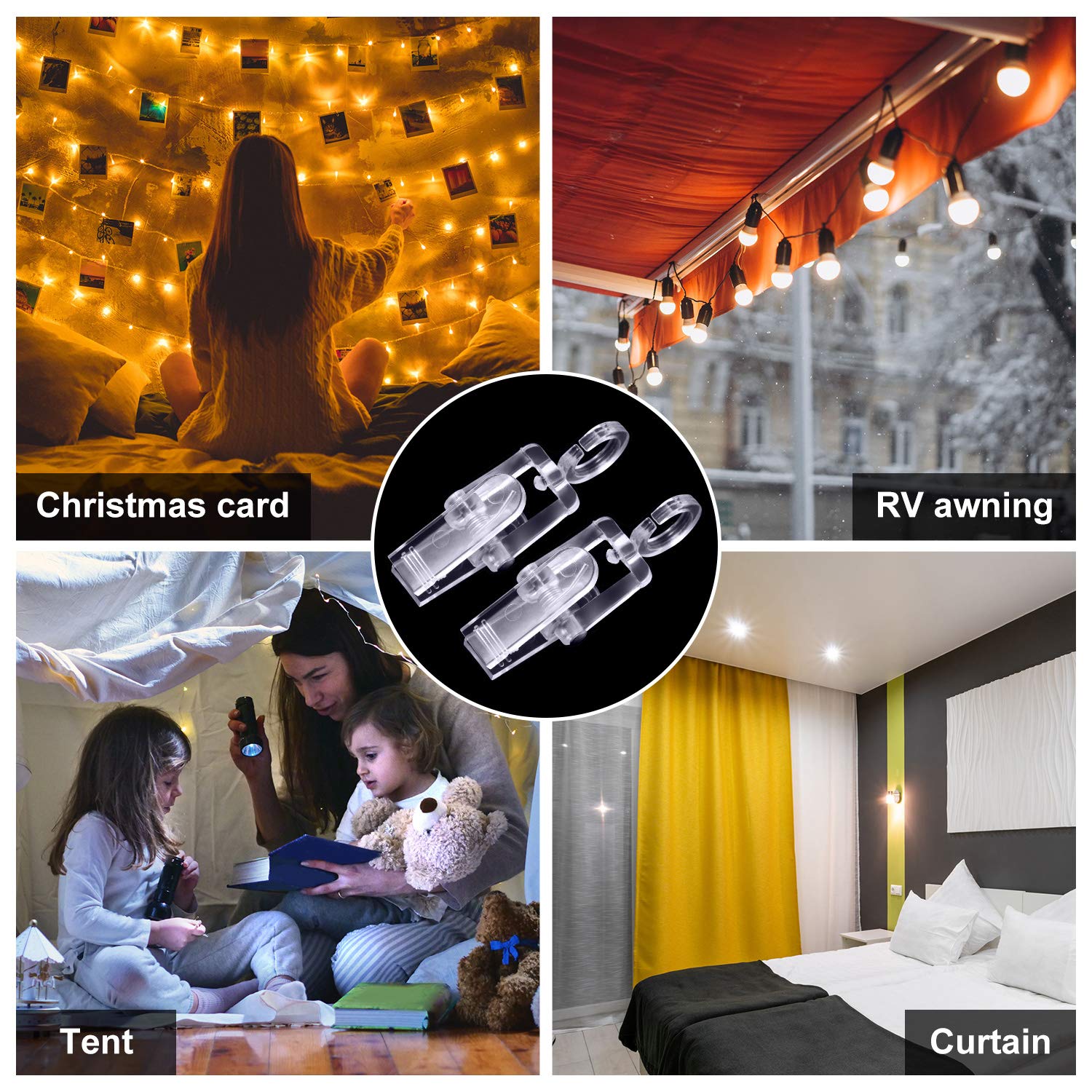 BBTO 36 Pieces Awning Clips, Party Wire Light Holder Hanger for Outdoor Camping RV Awning Christmas Decorations (Clear)