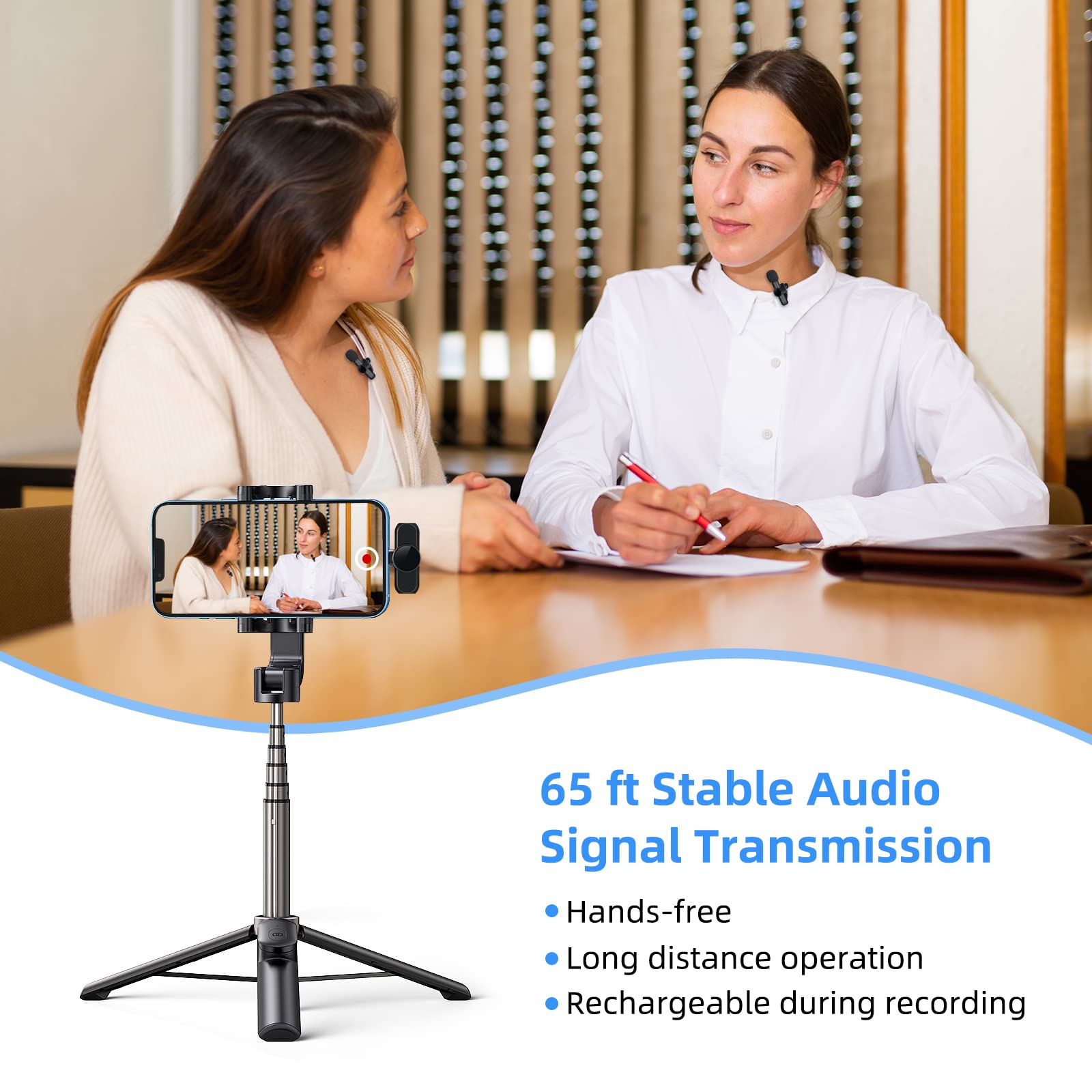 BAKAH Wireless Lavalier Microphone Fit for iPhone iPad, Lapel Microphone Wireless, 2 Clip on Microphones for Phone Video Recording, Interview, Vlog, YouTube, TikTok