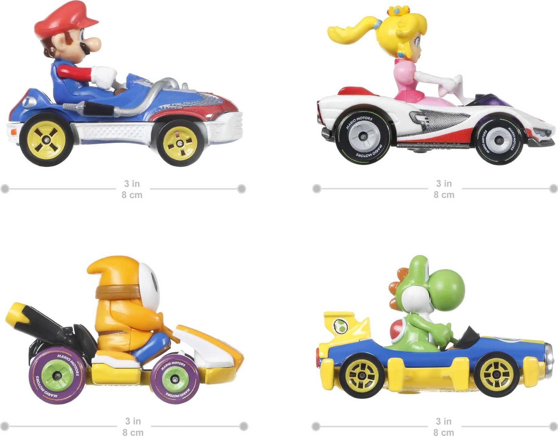 Hot Wheels Mario Kart Toy Vehicle 4-Pack, Collectible Set of 4 Fan-Favorite Characters Includes First-Appearance Orange Shy Guy