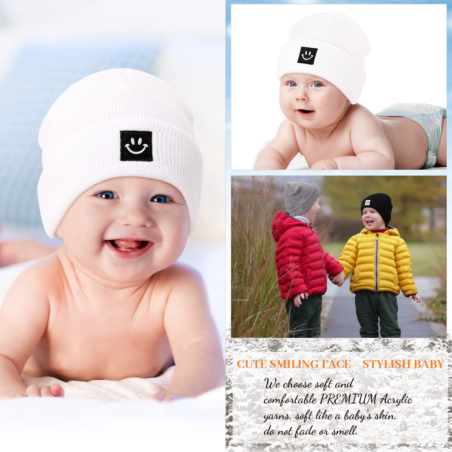 DANMY Baby Beanie Hat, Newborn Toddler Winter Warm Knit Hat, Kids Soft Beanie Cap