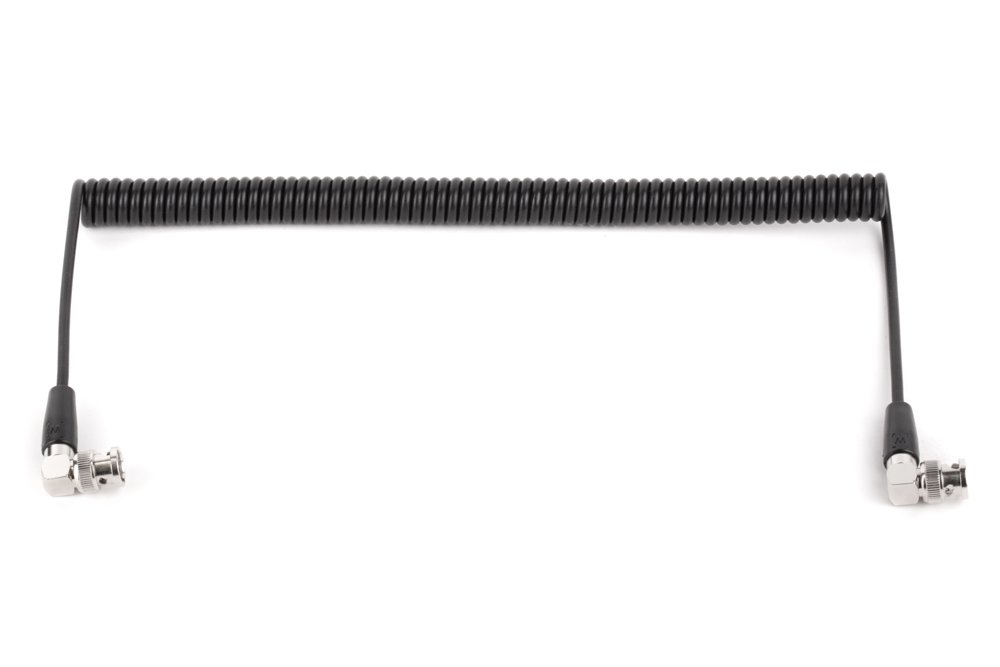 Wooden Camera Coiled BNC to BNC Cable, 20" Resting to 36" Extended, Right-Angle Connectors, HD, SDI, for Wireless Systems and On-Board Monitors