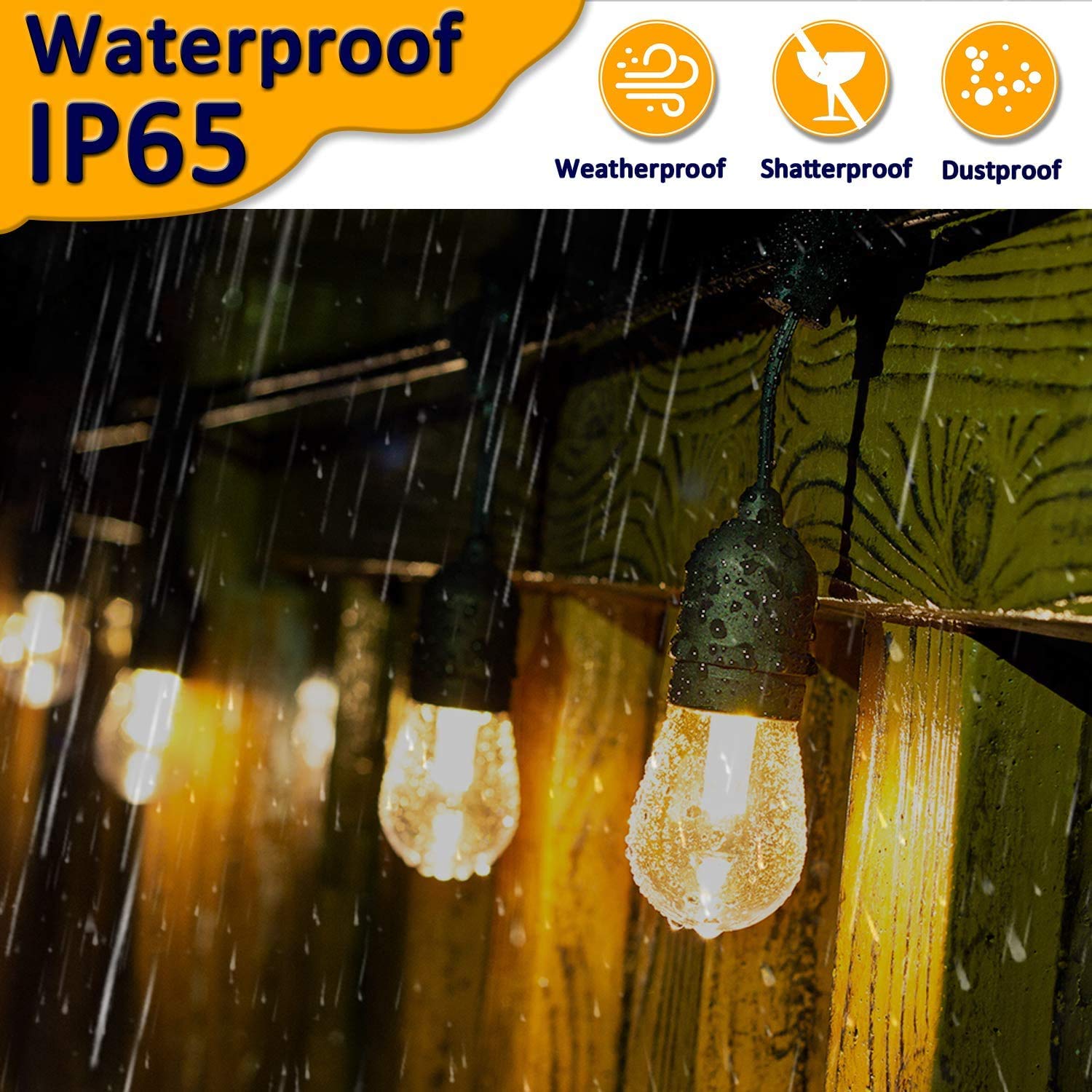 Joursdela 96ft 2-Pack LED Outdoor String Lights LED Single Filament Edison Bulbs Commercial Grade Heavy Duty Light with Shatterproof LED for Patio Backyard