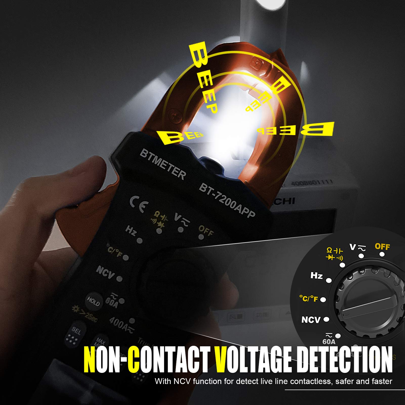 BTMETER BT-7200APP TRMS 6000 Counts Clamp Multimeter, Digital Clamp-on Ammeter for AC/DC Current Voltage Resistance Capacitor Frequency Continuity Temperature NCV Meter