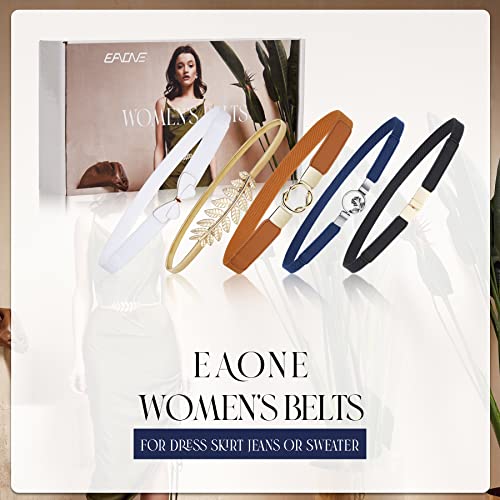 EAONE Skinny Waist Belts for Women 5 Pack, Fashion Stretchy Retro Elastic Leather Belts for Dresses