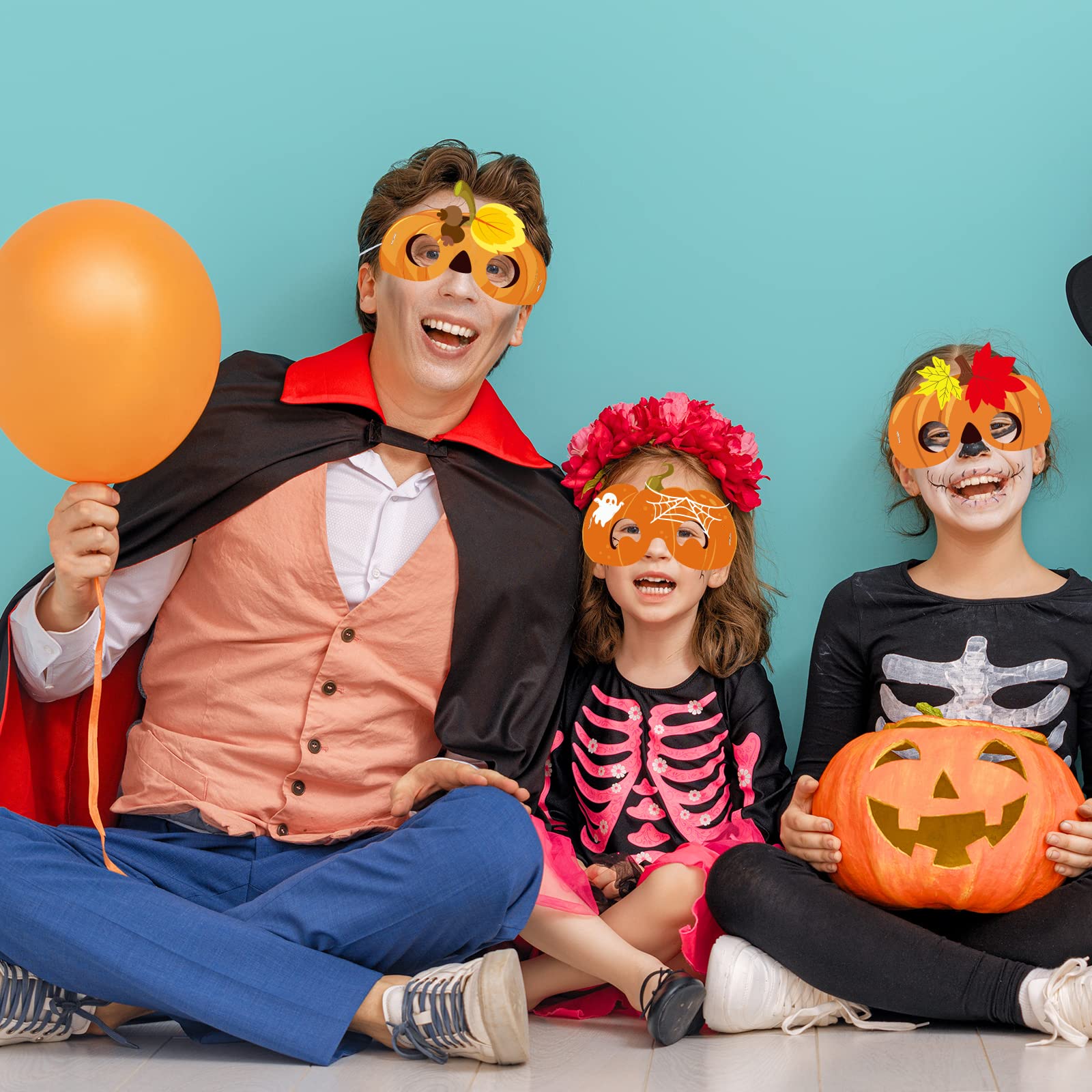 chiazllta Fall Punmkin Masks Party Favors Thanksgiving Autumn Pumpkin Paper Masks for Kids Party Photo Booth Props Kit with Elastic Strings