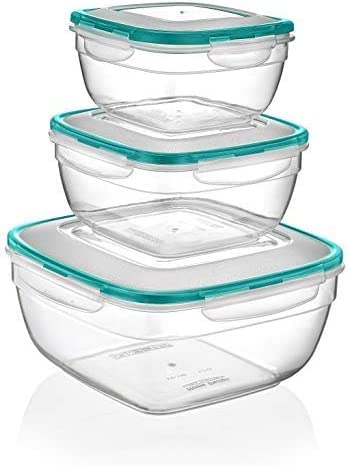 Food Storage Containers Set, Airtight Plastic Container for Pantry & Kitchen Organization, BPA Free, Meal Prep Lunch Container with Durable Leak Proof Lids, Clear Made İn TURKEY, 3 PC (0,6-1-1,7LT)