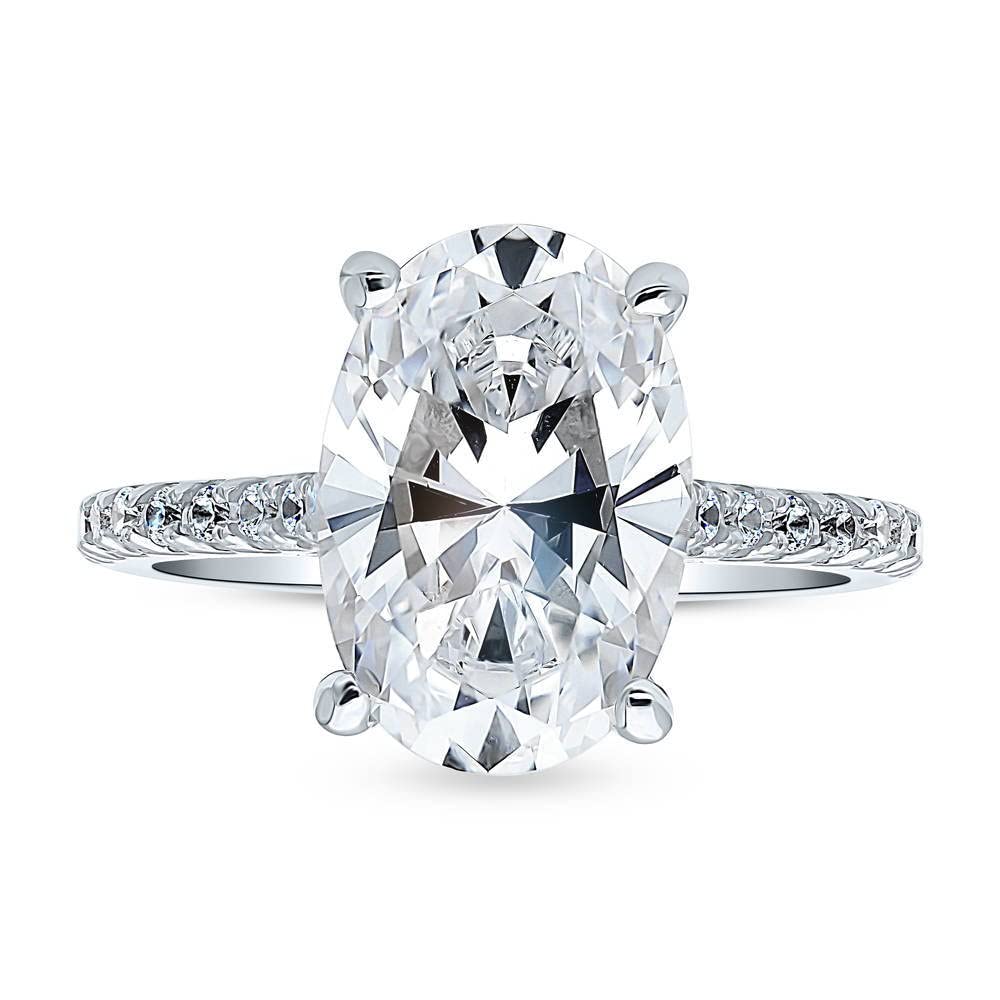 BERRICLE Sterling Silver Solitaire Wedding Engagement Rings 5.5 Carat Oval Cut Cubic Zirconia CZ Statement Cocktail Ring for Women, Rhodium Plated Size 4