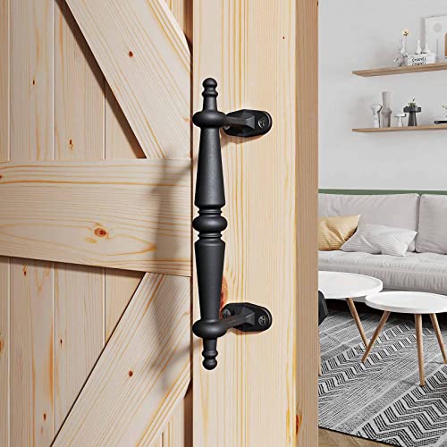 EaseLife 9" Barn Door Pull Handle,Rustic Black Cast Iron Grab,Easy Install