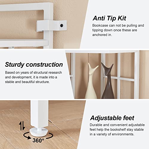 HOMISSUE 6 Tier Industrial Corner Shelf Unit, 76.9β Tall Corner Bookcase Storage Display Organizer Storage Stand for Home Office White