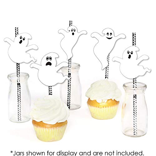 Big Dot of Happiness Spooky Ghost - Paper Straw Decor - Halloween Party Striped Decorative Straws - Set of 24
