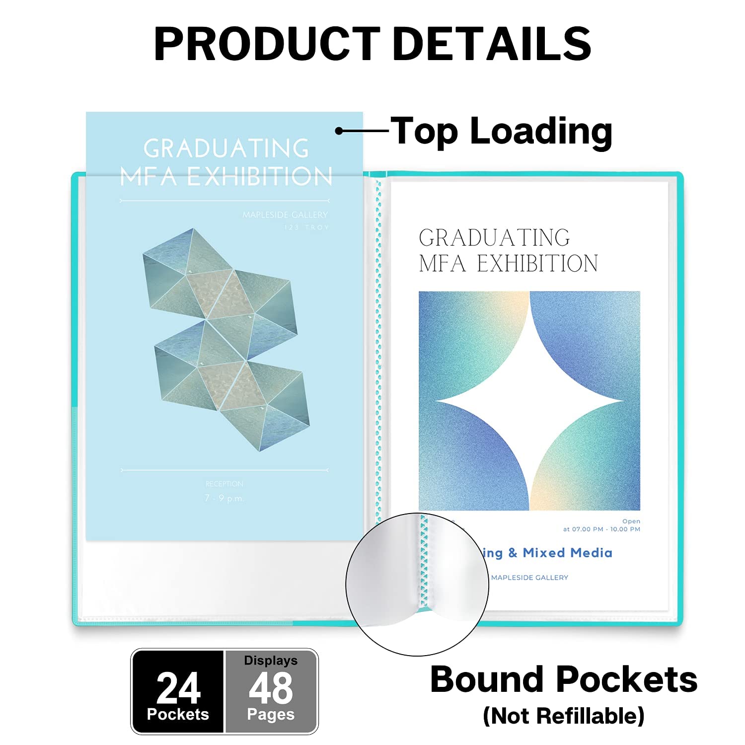 Dunwell 11x17 Portfolio Binder Folder (Aqua, Vertical) - Binder with Plastic Sleeves and Poly Cover, Portfolio Presentation Book with 24 Binder Pockets, Large Art Portfolio Folder