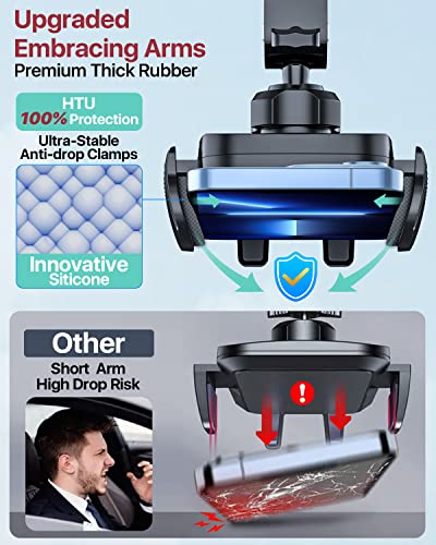 HTU Car Phone Holder Mount [Patent & Safety Certs] [Military Steel Clip & Super Suction Cup] Universal 3 in 1 Cell Phone Holder for Car Dashboard Windshield Vent Car Mount for iPhone Samsung Google