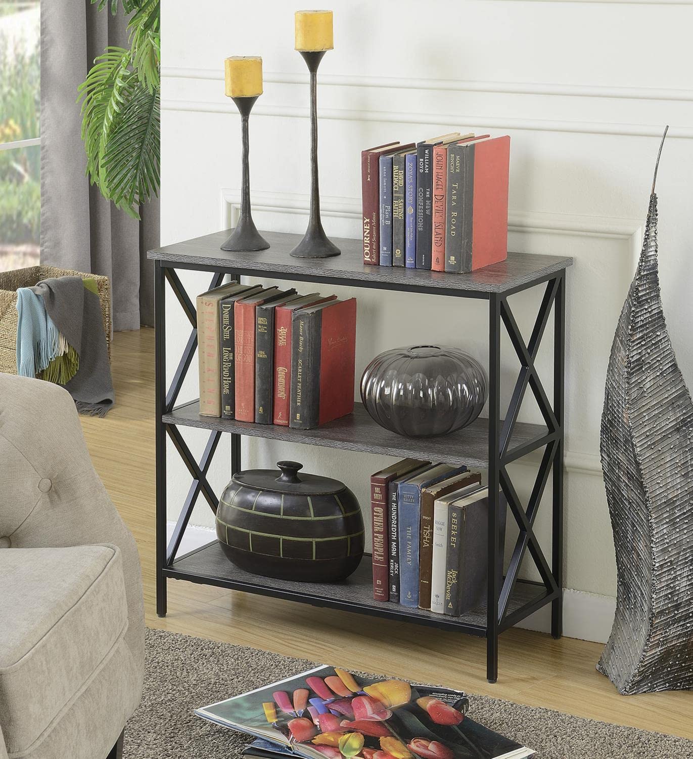 Convenience Concepts Tucson 3 Tier Bookcase, Weathered Gray