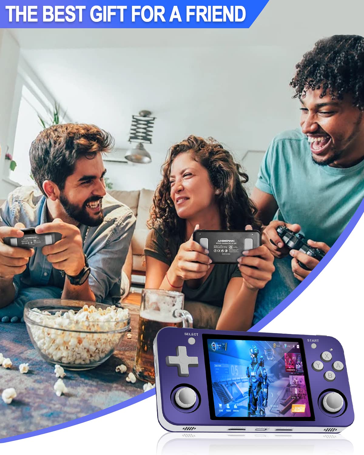 RG351P Handheld Game Console, Retro Game Console Open Linux System 3.5 Inch IPS Screen, Portable Game Console with 64G TF Card and 2500+ Video Game Classic Games 3500mAh Battery (Purple)